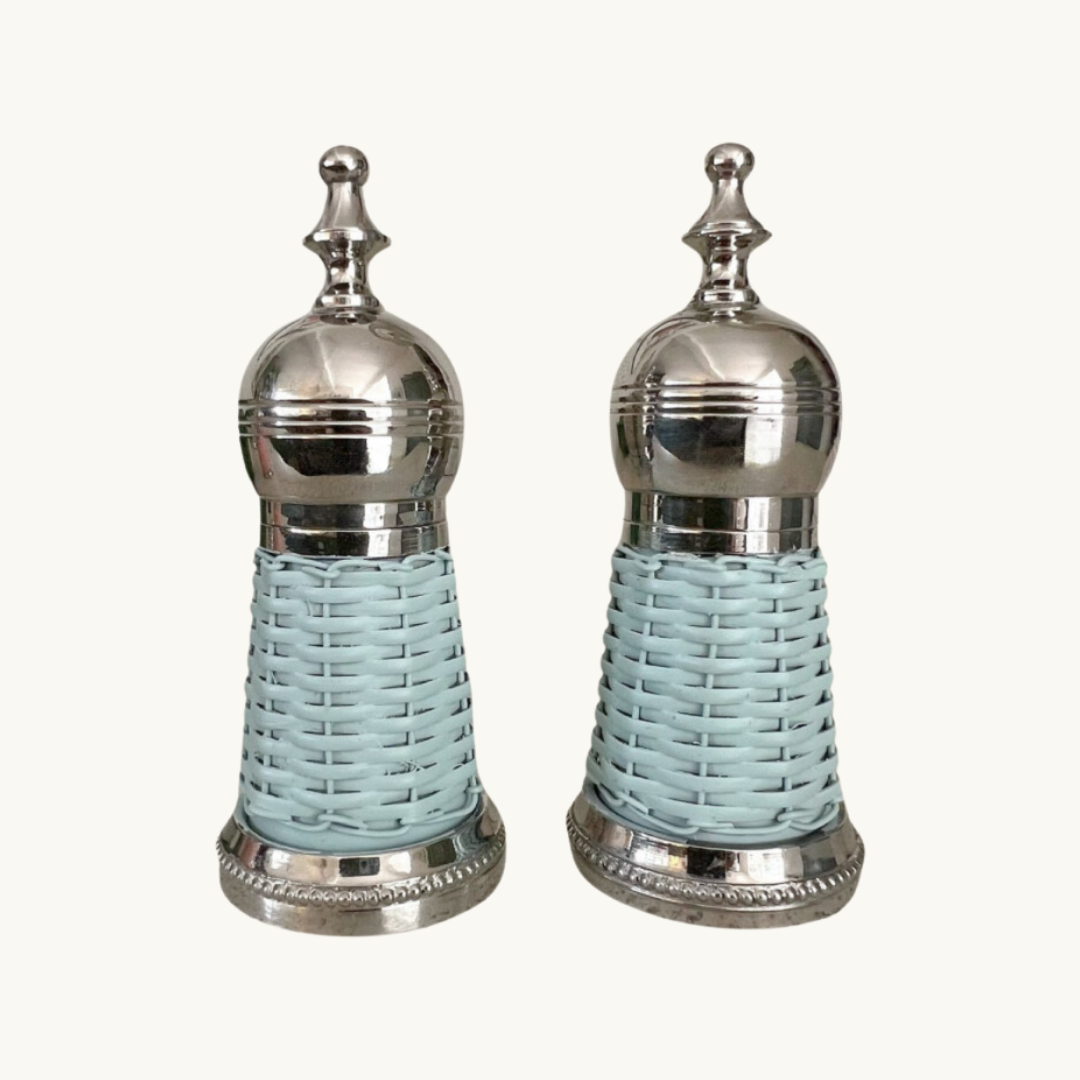 Blue glass salt and pepper shakers store
