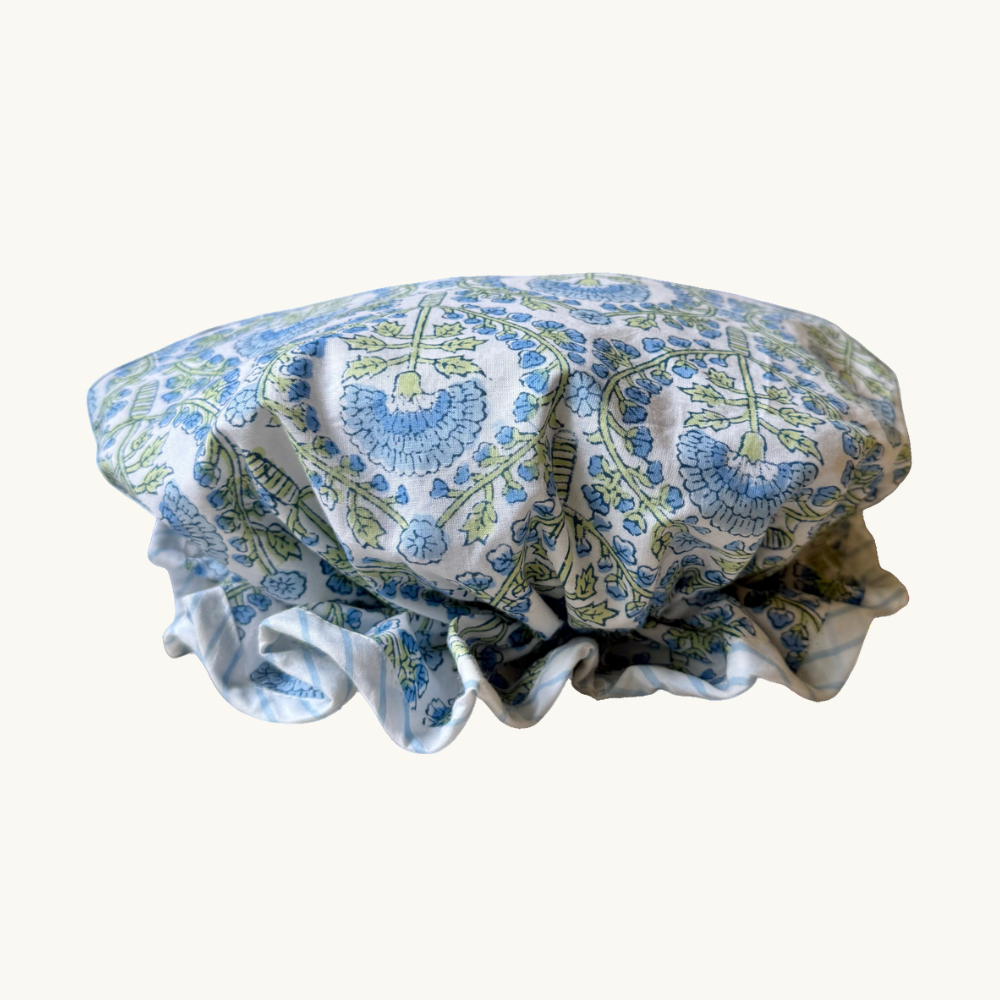 Blue Freya Handblocked Shower Cap