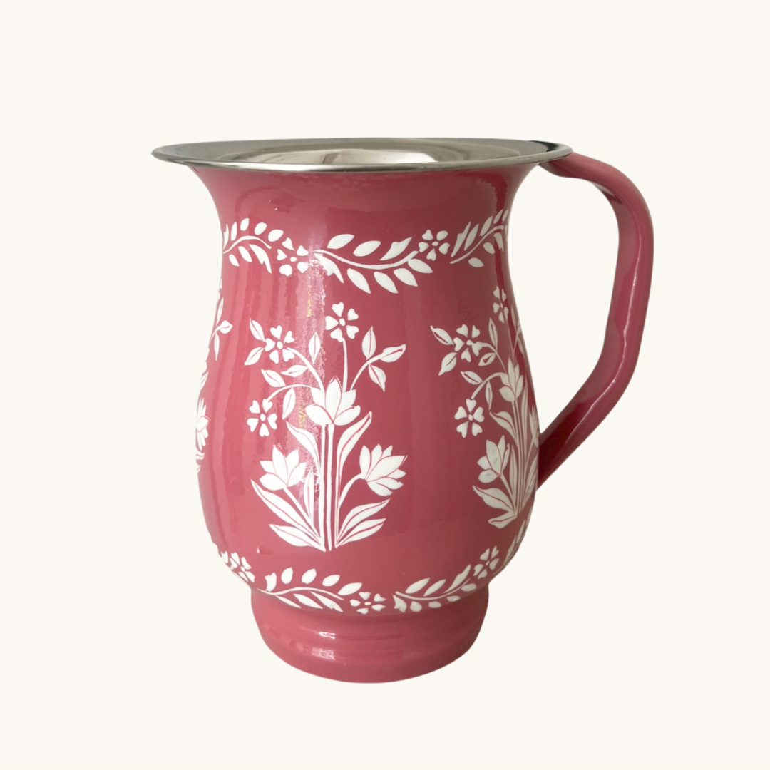 Enamel Hand Painted Jug Dusty Pink