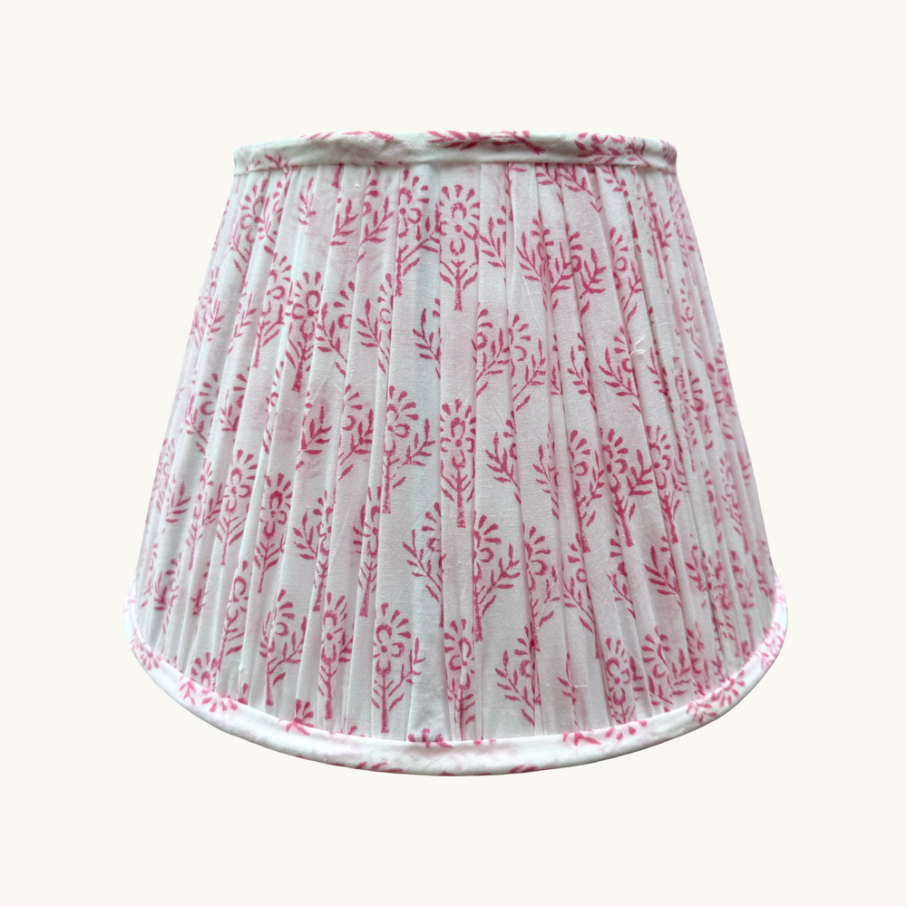 Pink Sprig Handblocked Gathered Lampshade