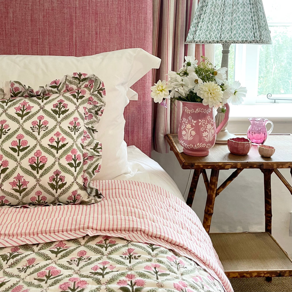 Pink and Green Trellis Handblocked Quilt